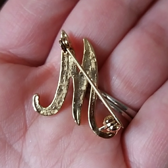Vintage | Jewelry | Vintage Gold Letter M Pin W Crystals | Poshmark